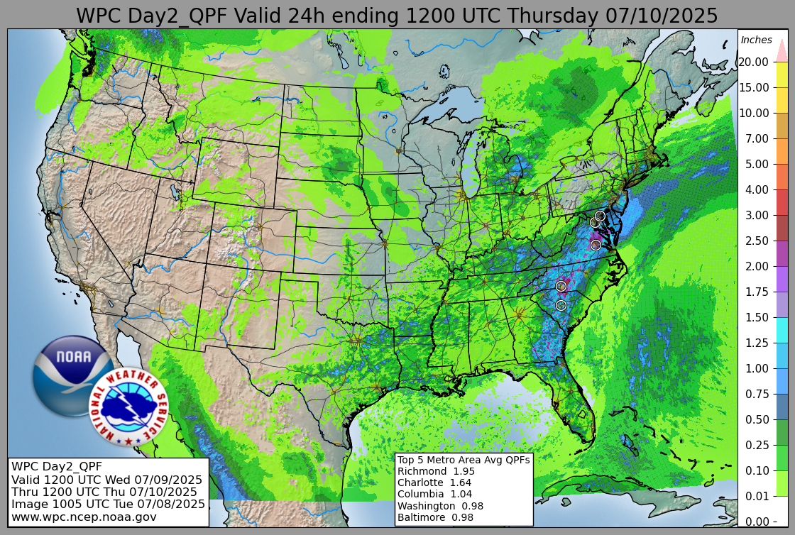 WPC QPF Maps Updated 1630 UTC 20250708